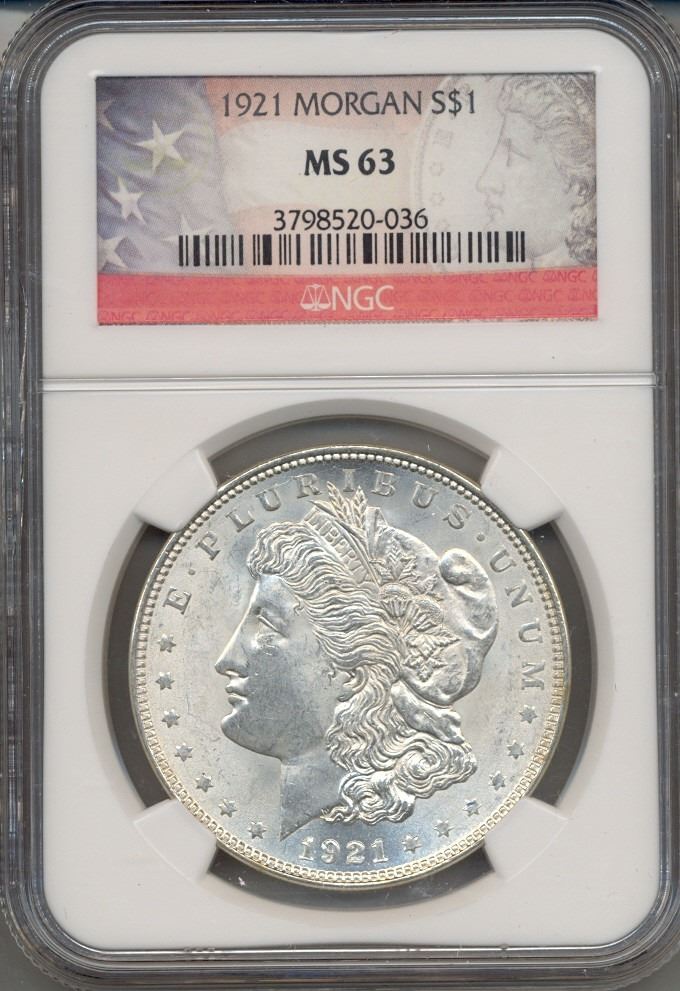 1921 $1 Morgan Silver Dollar Coin NGC MS63