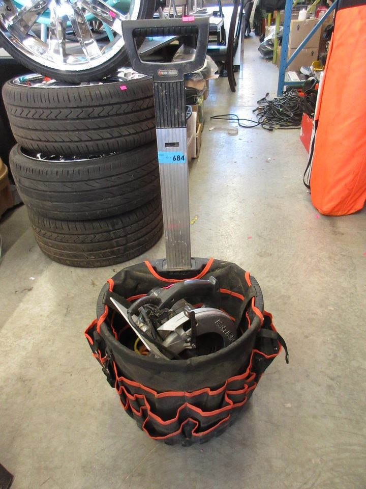 Rolling Tool Caddy Bucket & Circular Saw