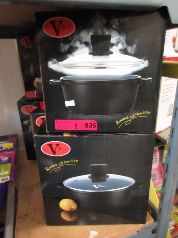 2 New Ceramic Coated Soup Pots with Glass Lids