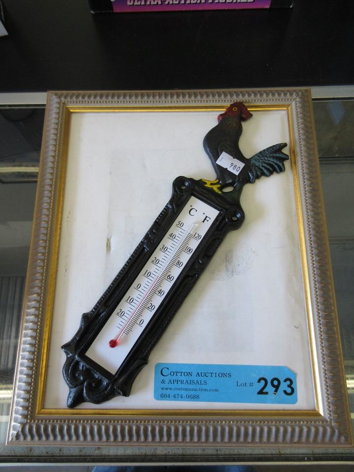 8" Cast Iron Rooster Thermometer
