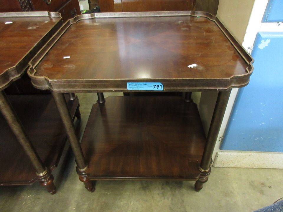 Large Vintage Raised Edge Accent Table with Shelf