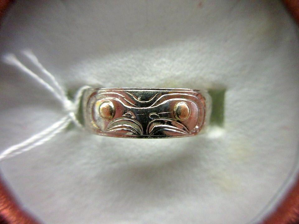 Signed 14KT Gold Haida Eagle Ring - Size 8