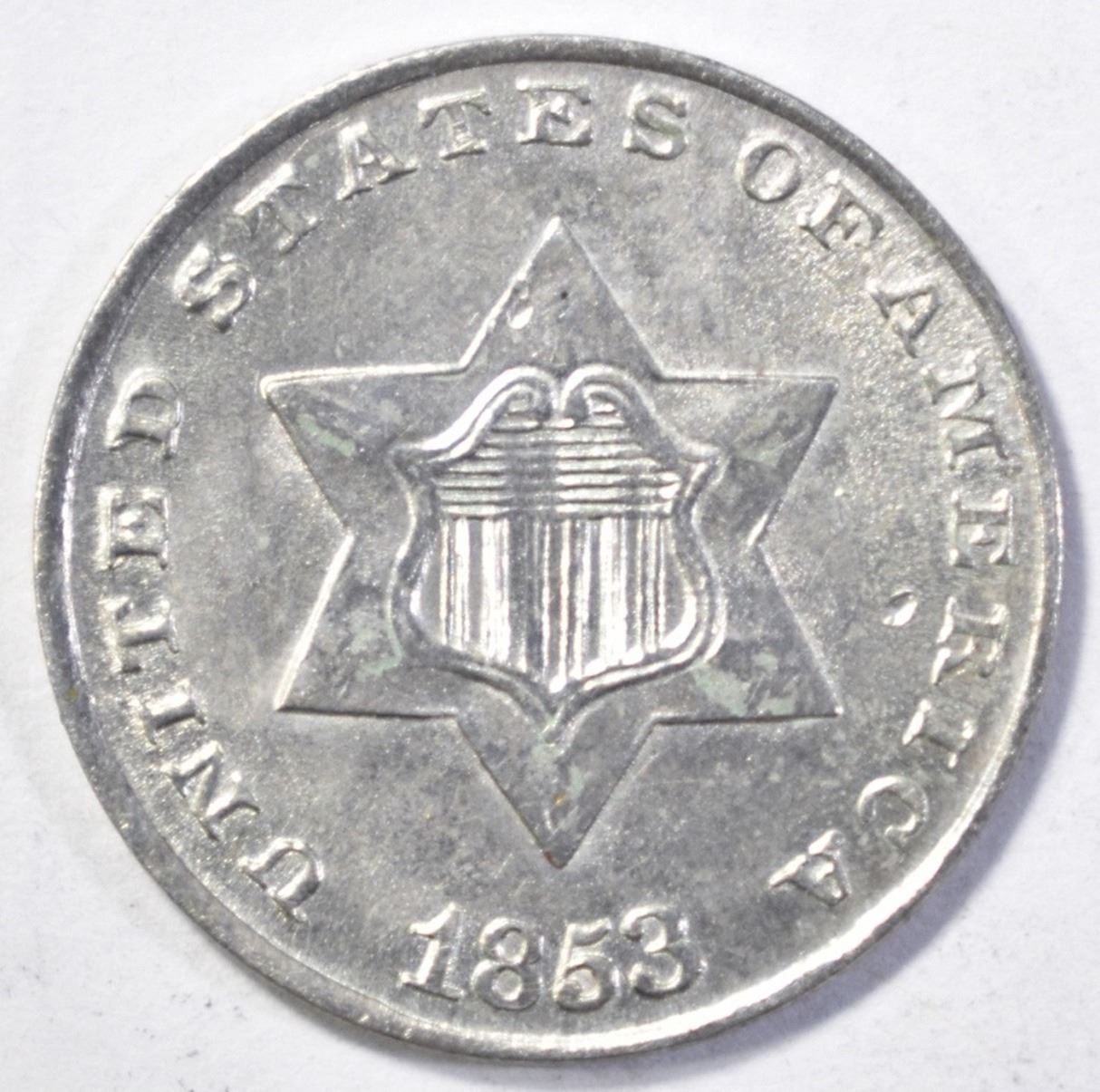 1853 3 CENT SILVER CH BU