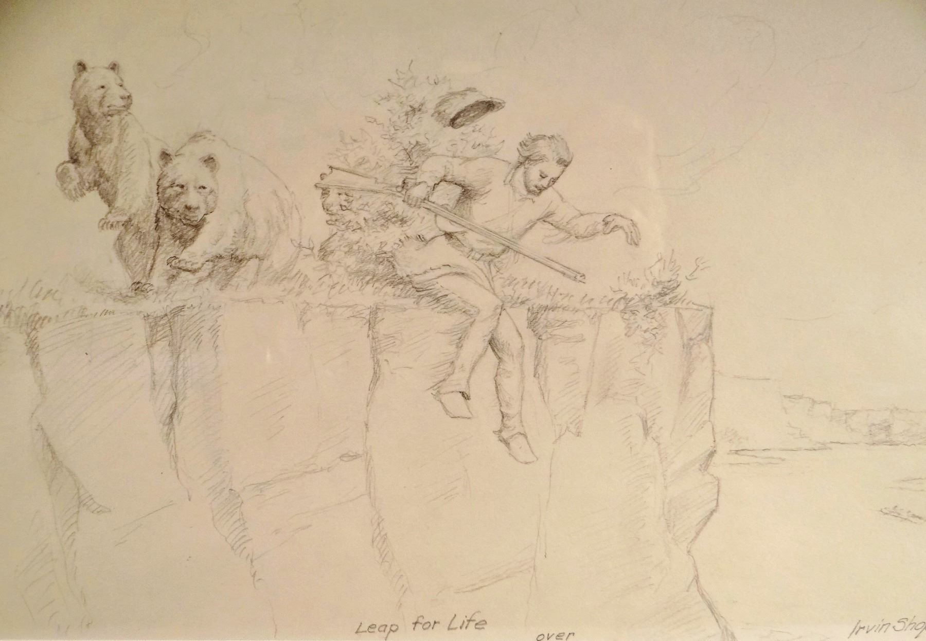 Shope, Irwin "Shorty", original pencil sketch, 8" x 12", framed