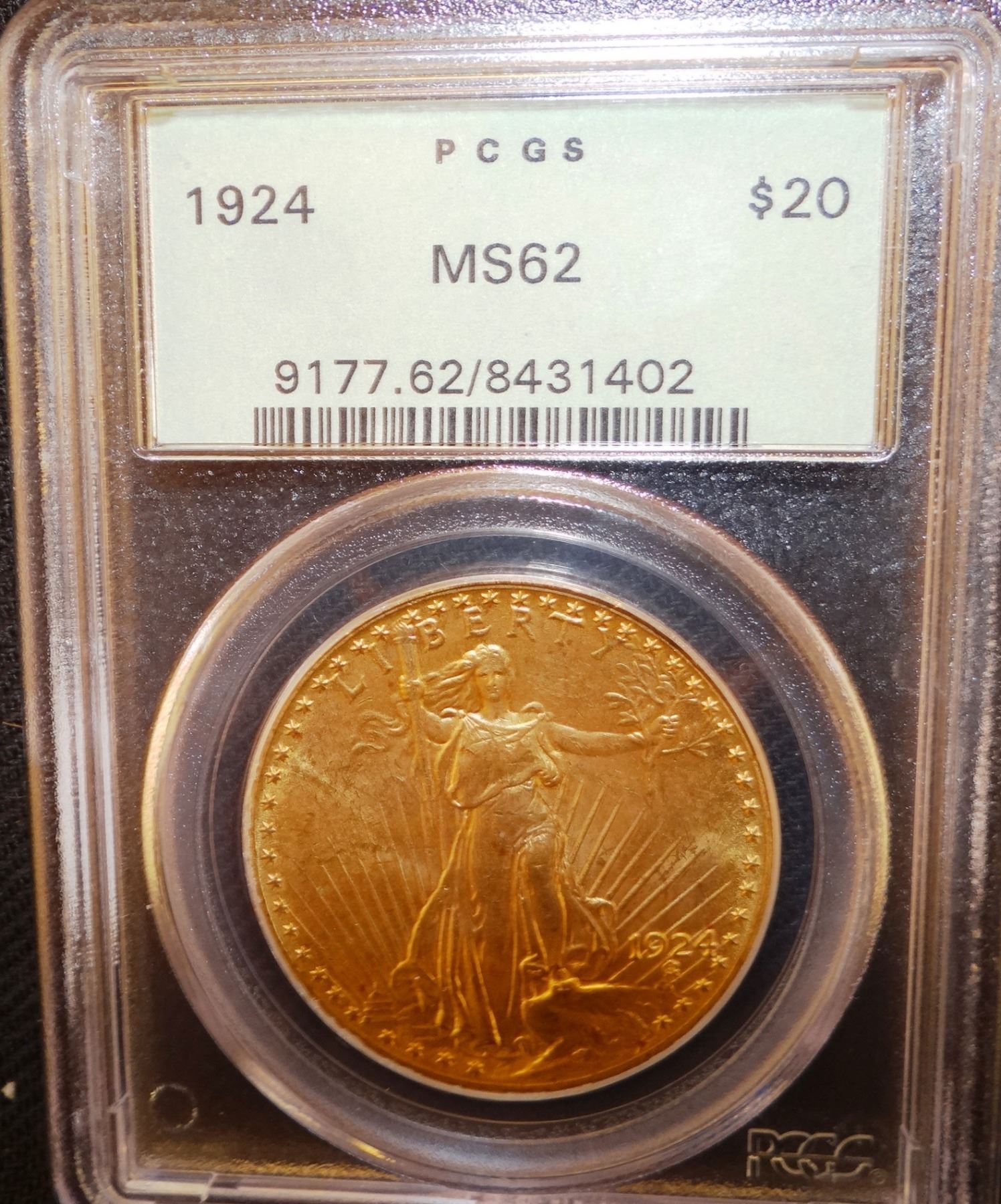 1924 $20 Gold St. Gaudens, PCGS MS 62