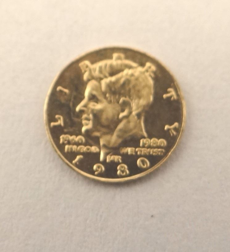 1980 Half dollar gold coin, 14 kt gold