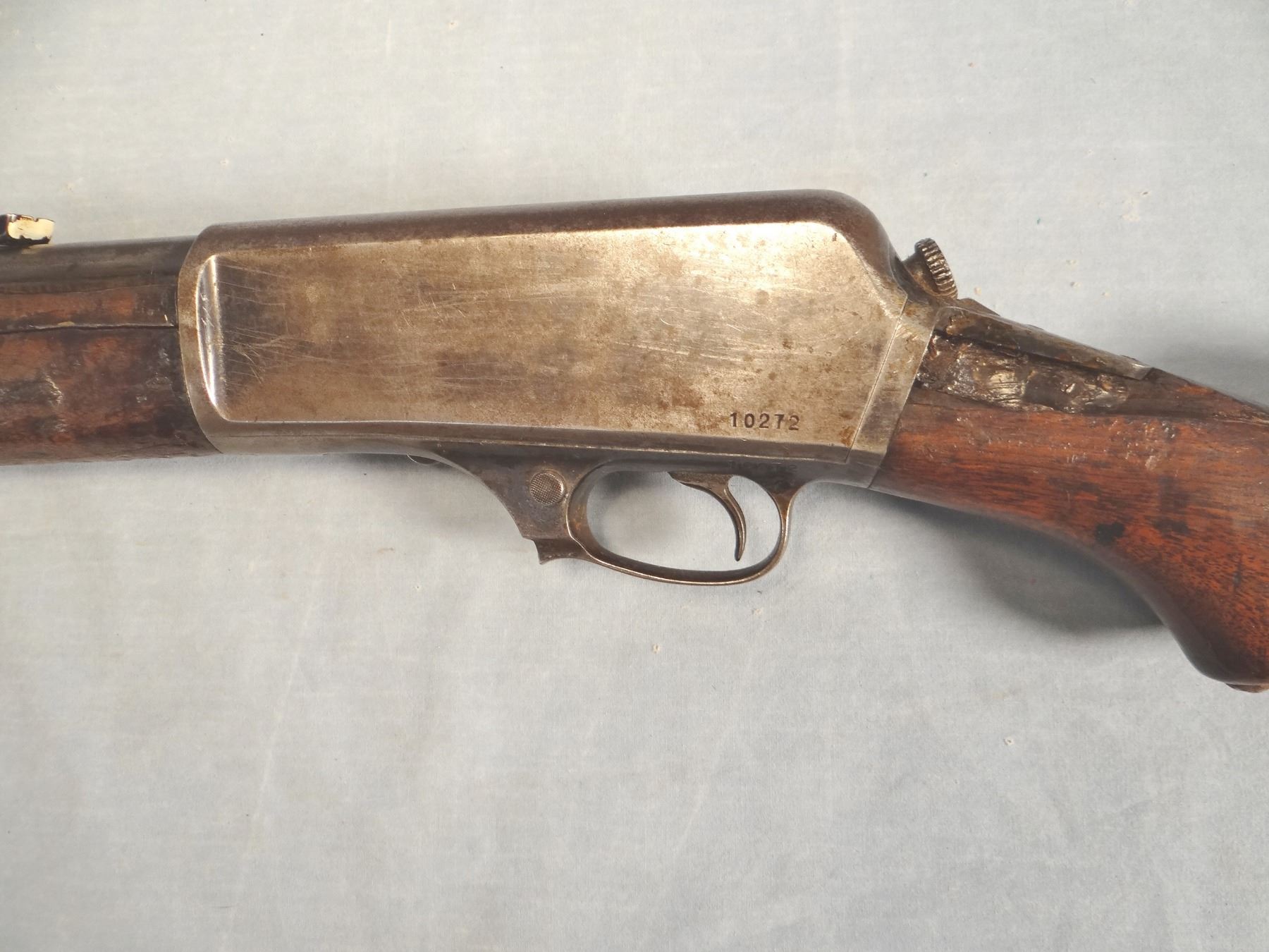 Win 1910 rifle, .401 cal, sn 10272, tacked stock, wood shows heavy wear ...