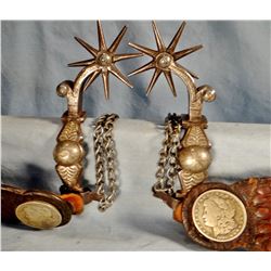 Double mounted California style spurs, 8 pt. rowels