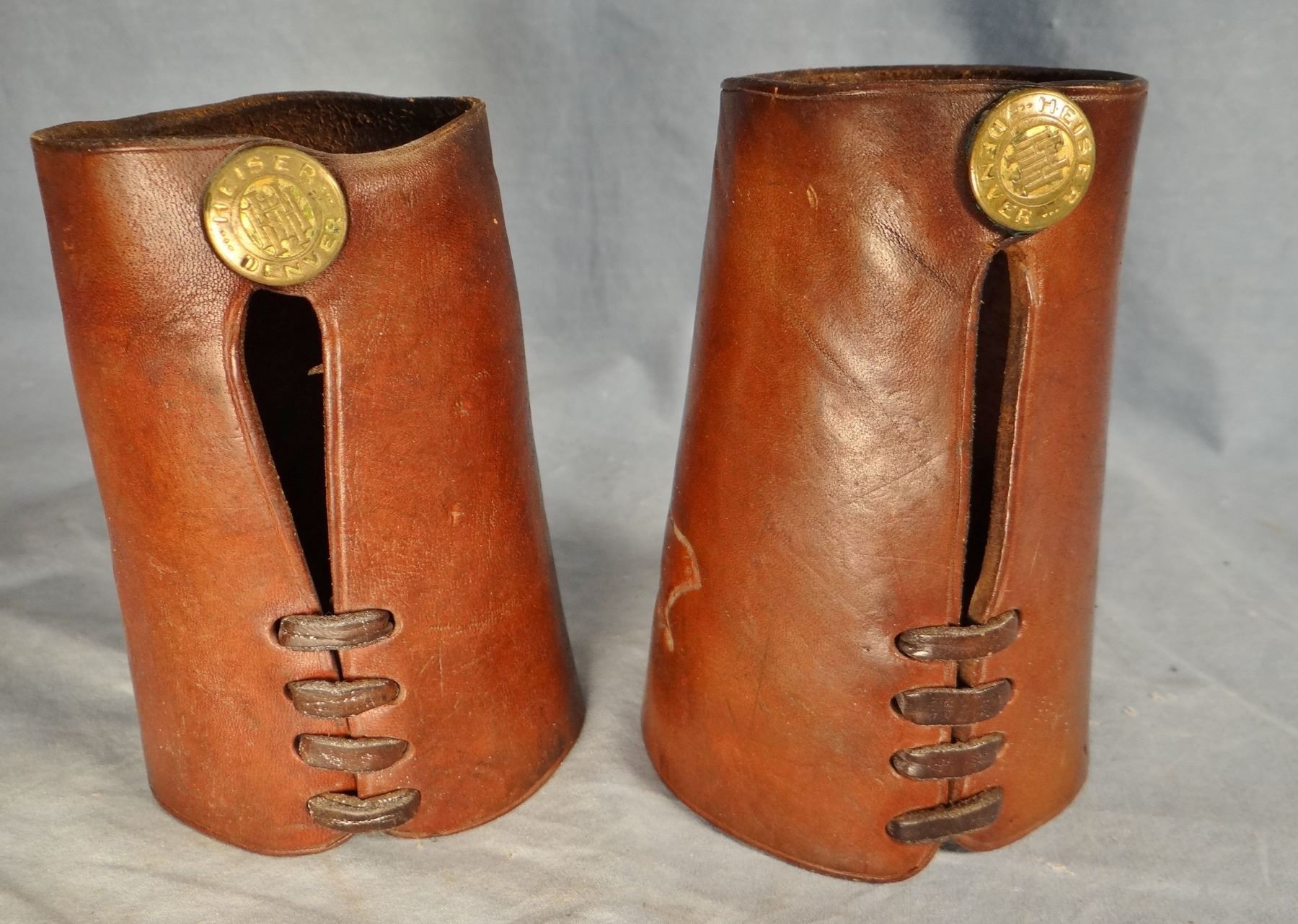 2 pair cowboy cuffs, Heiser marked and studded