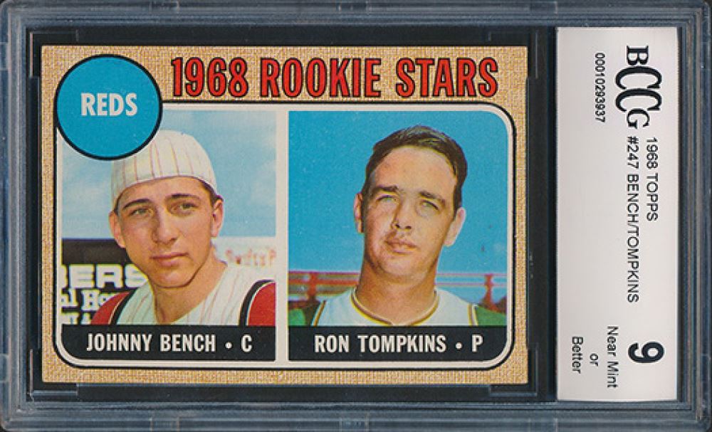 1968 Topps #247 Rookie Stars / Johnny Bench RC / Ron Tompkins (BCCG 9)
