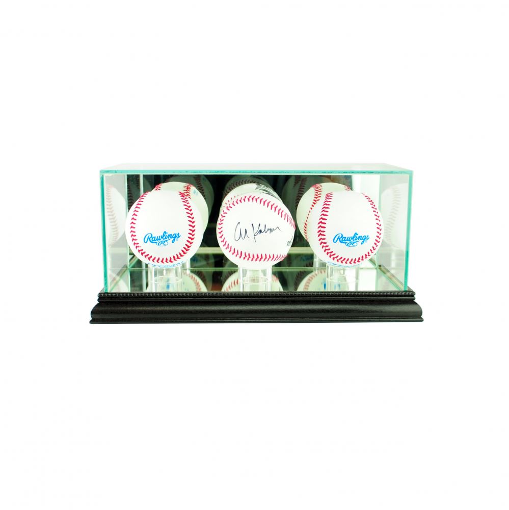 Premium Triple Baseball Display Case with Mirrored Black Wood Base ...