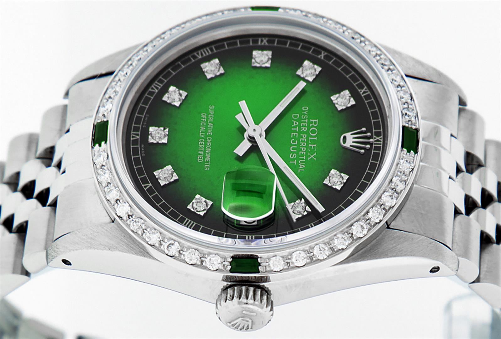 Rolex Mens Stainless Steel Green Vignette Diamond & Emerald Datejust ...