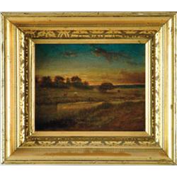 GEORGE INNESS SR. or JR. (American, 19th Century) SUNSET LANDSCAPE WITH ...