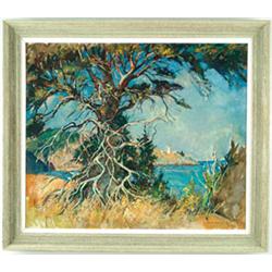 WILLIAM LESTER STEVENS (American, 1888-1969) MAINE COAST WITH LIGHTHOUSE