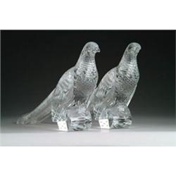 PAIR OF SIGNED STEUBEN CLEAR CUT GLASS PHEASANT FIGURES