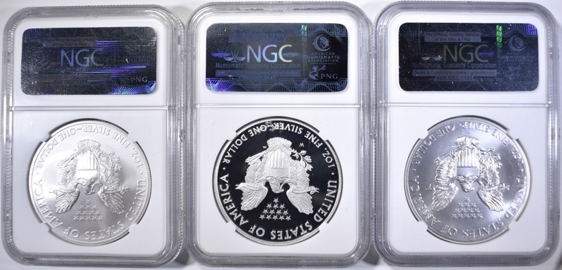 (3) A.S.E NGC COINS: 2011 (W) 25TH ANNIV