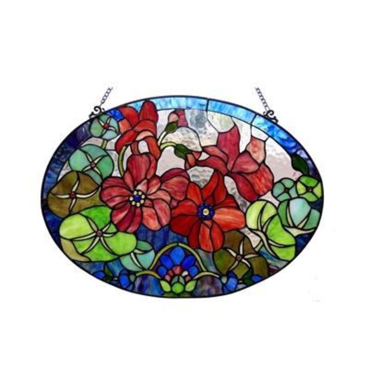 Tiffany-glass Roses Window Panel 24x18