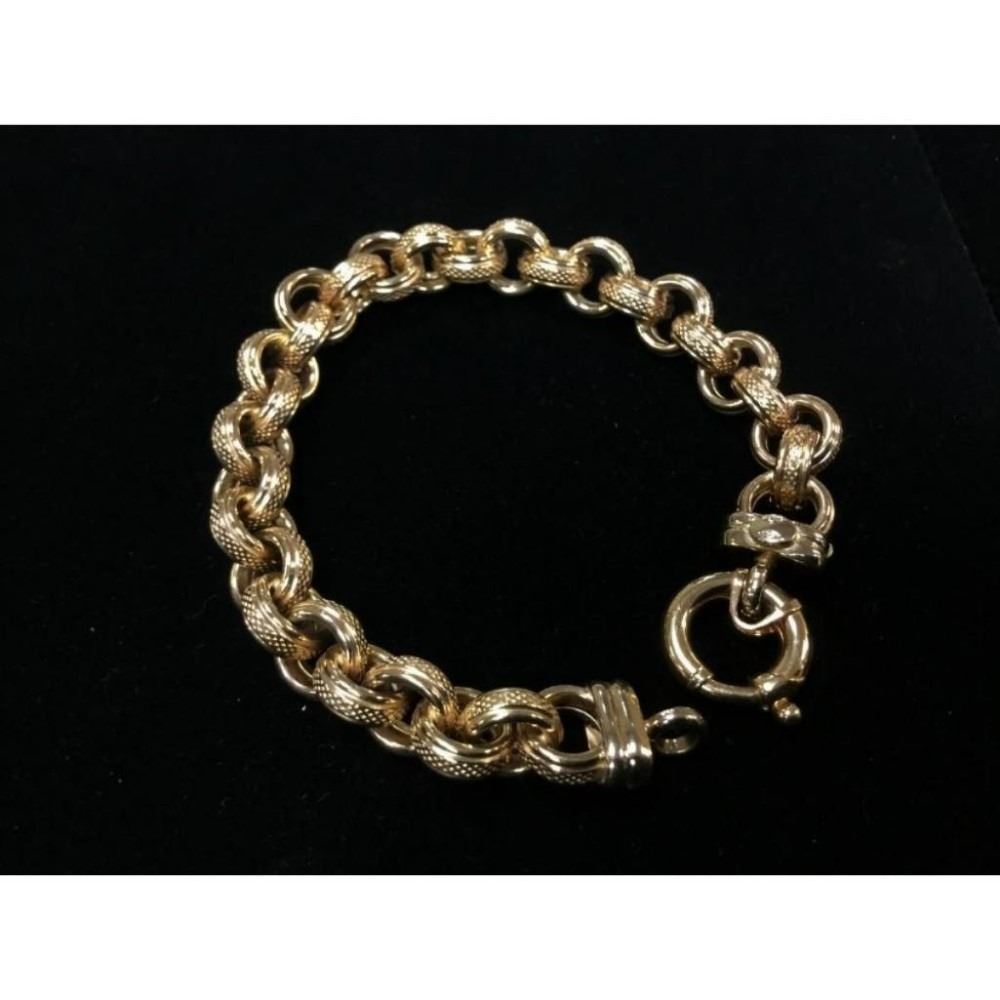 Custom Made 14K Solid Yellow Gold Rolo Ring Linked Bracelet