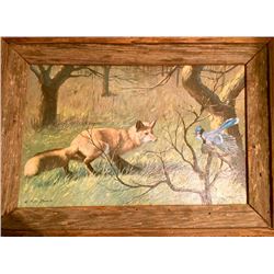 Peter Darro, Fox and Blue Jay, Print on Canvas
