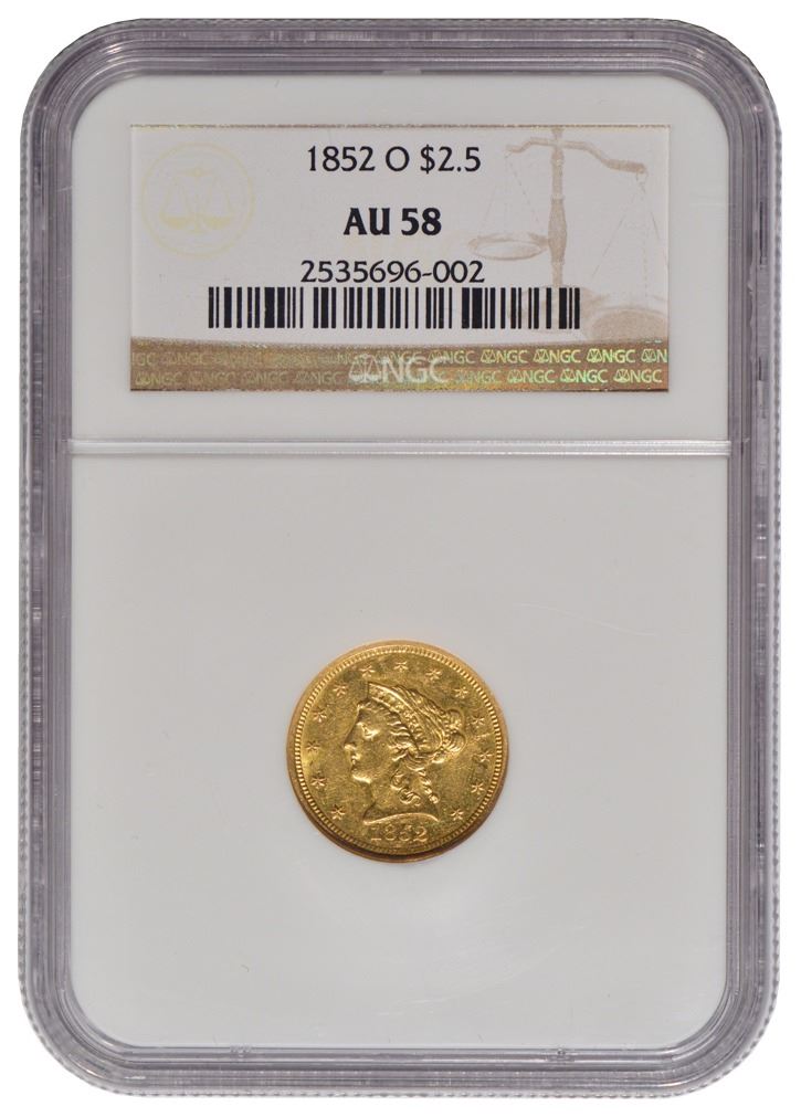 1852-O $2.5 Liberty Head Quarter Eagle Gold Coin NGC AU58