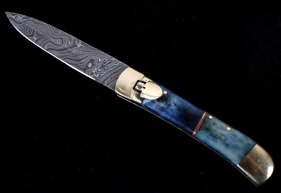 German Damascus Lever Lock Switchblade Knife