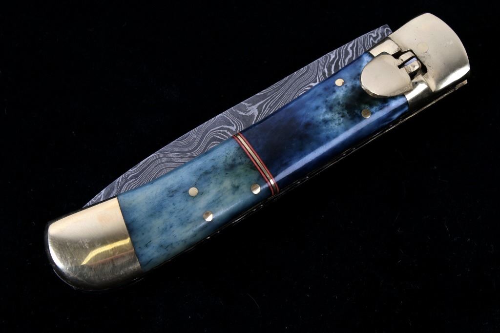 German Damascus Lever Lock Switchblade Knife