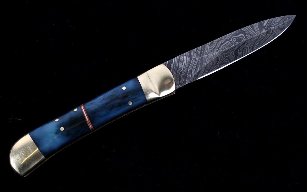 German Damascus Lever Lock Switchblade Knife