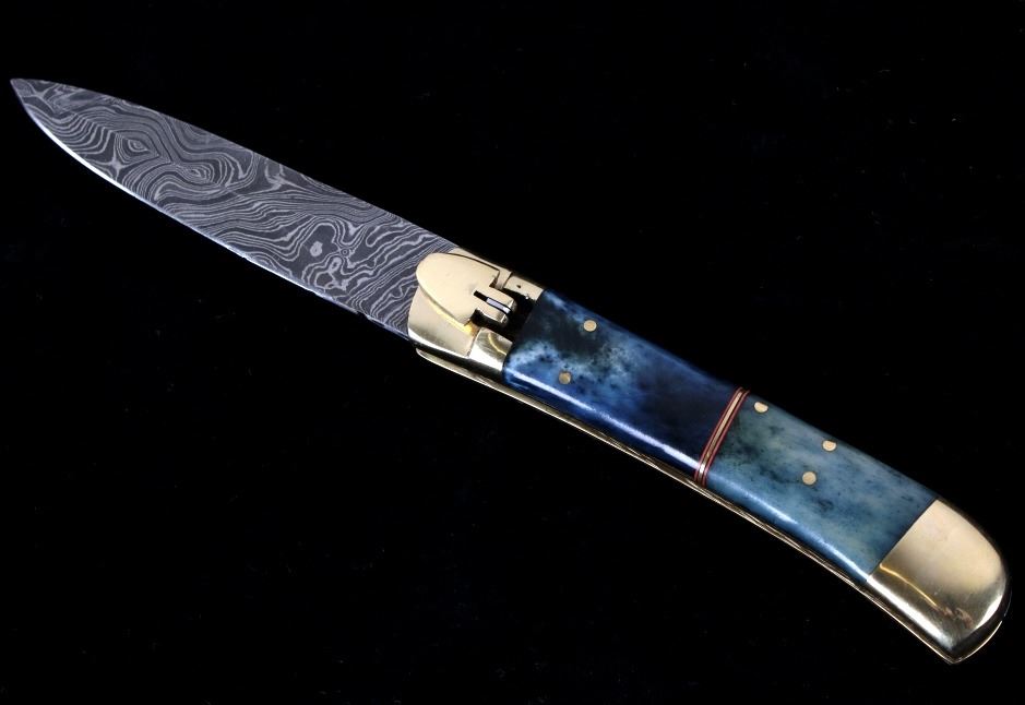 German Damascus Lever Lock Switchblade Knife