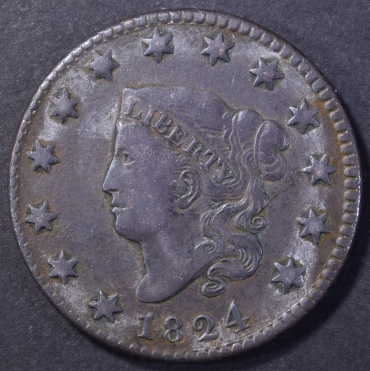1824 MATRON HEAD LARGE CENT XF