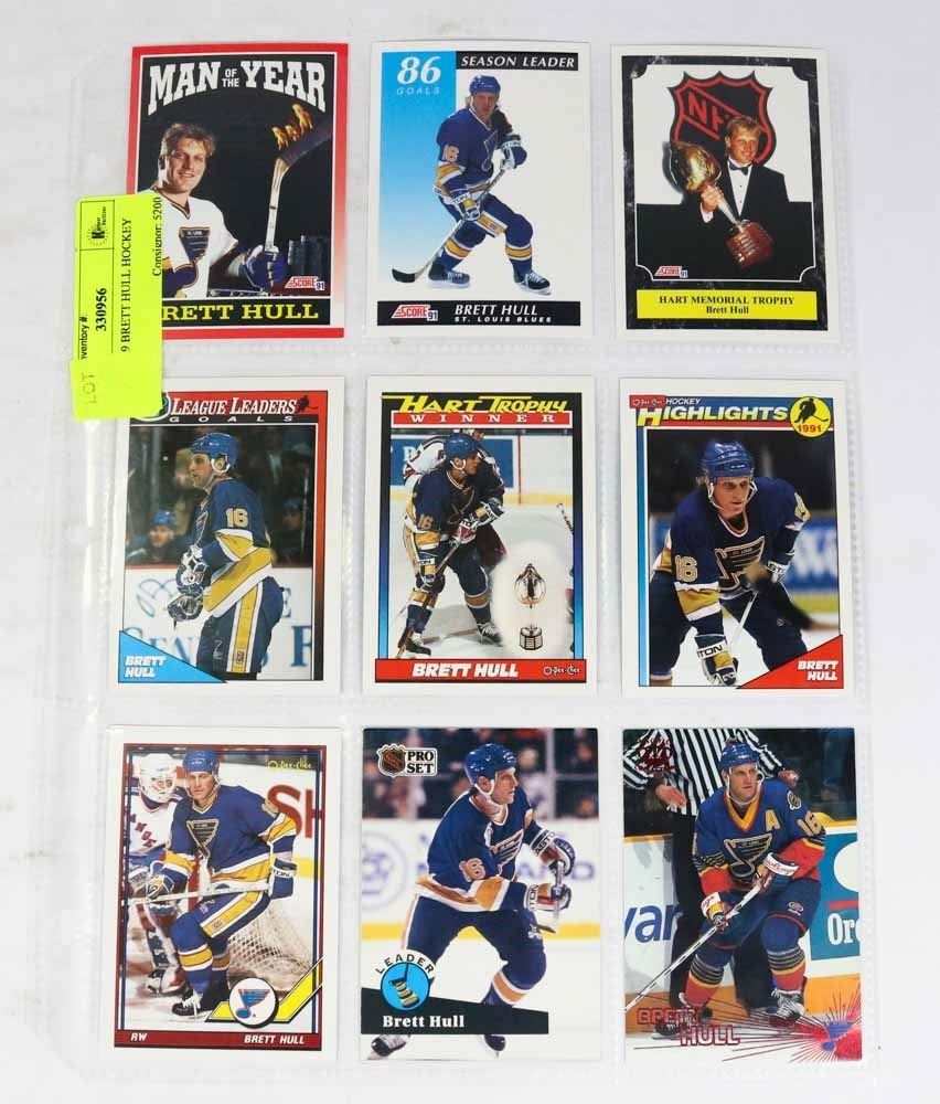 SHEET OF 9 BRETT HULL HOCKEY CARDS