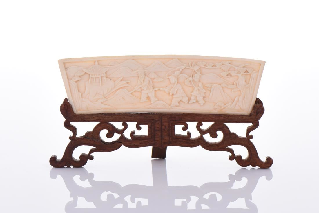 Bone Carved Panel With Wood Stand.