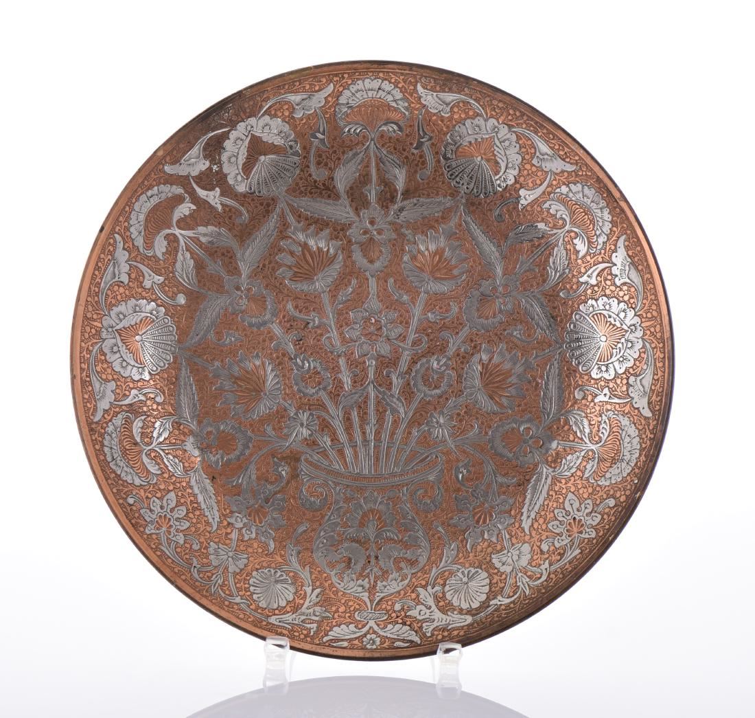 Copper Silver Inlaid Plate.