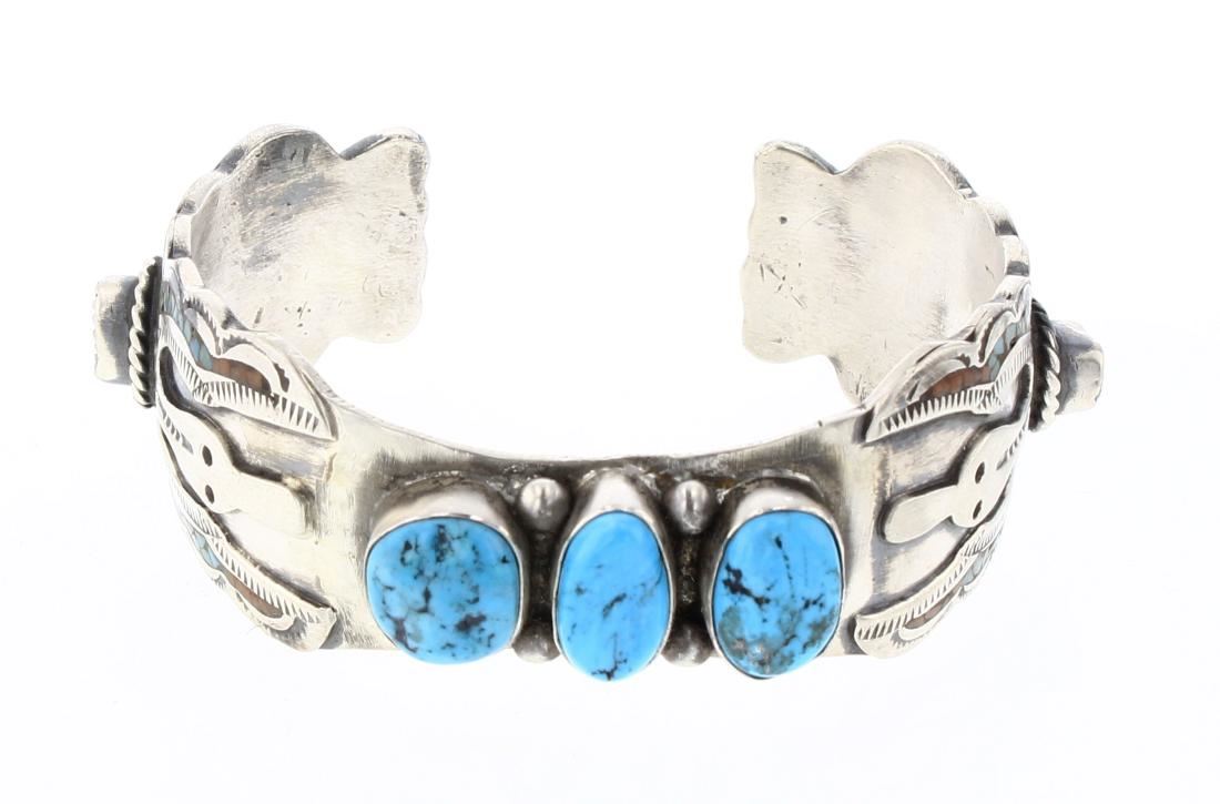 Vintage Turquoise & Crushed Stone Bird Design Cuff
