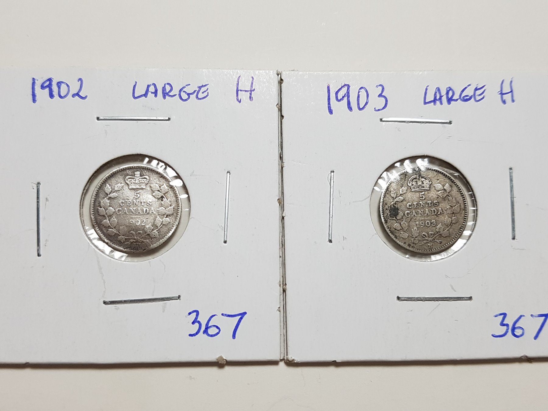 1902H, 1903H, LARGE H FIVE CENT SILVER COINS - Schmalz Auctions