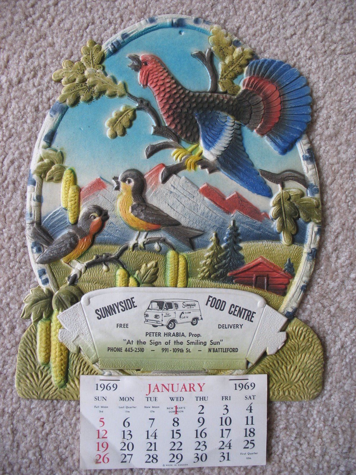 1969 EMBOSSED CALENDAR - SUNNYSIDE - NORTH BATTLEFORD