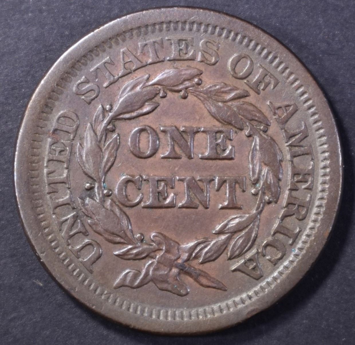 1854 LARGE CENT, XF/AU