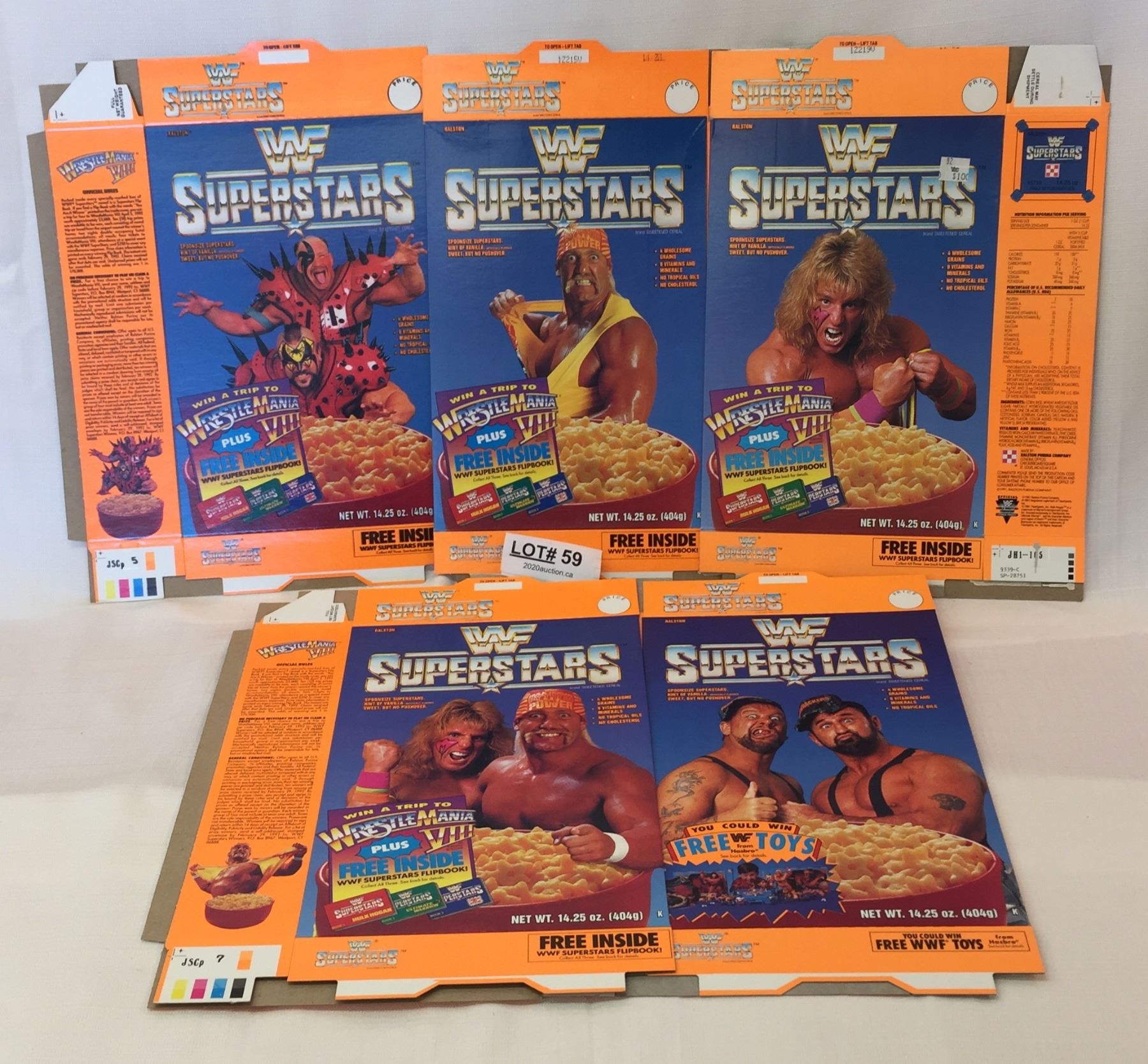 5 WWF SUPERSTARS CEREAL BOXES - HULK HOGAN-ULTIMATE WARRIOR - -LEGION ...