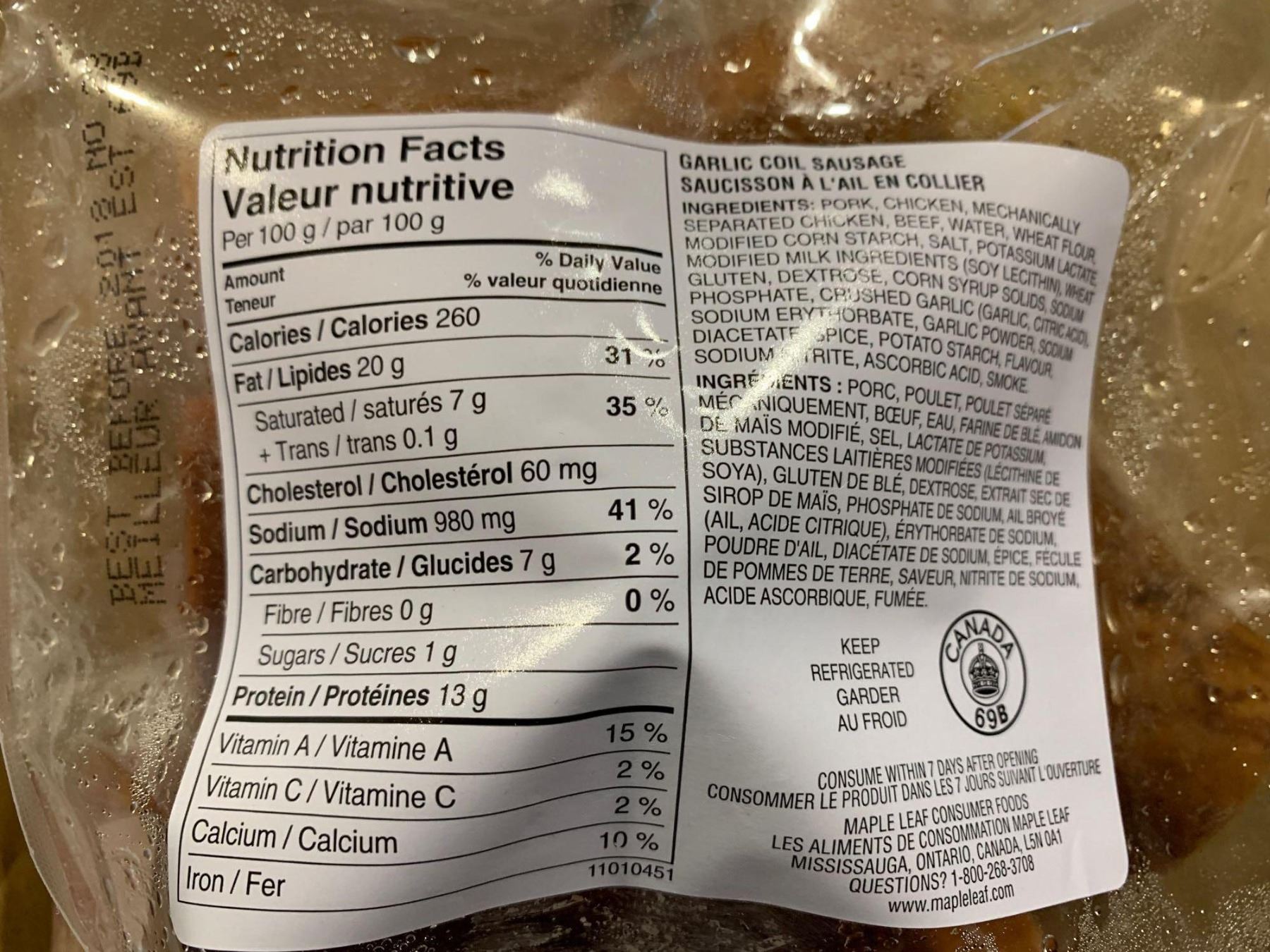 Case of #2 Garlic Coil Sausage (10.12kg)