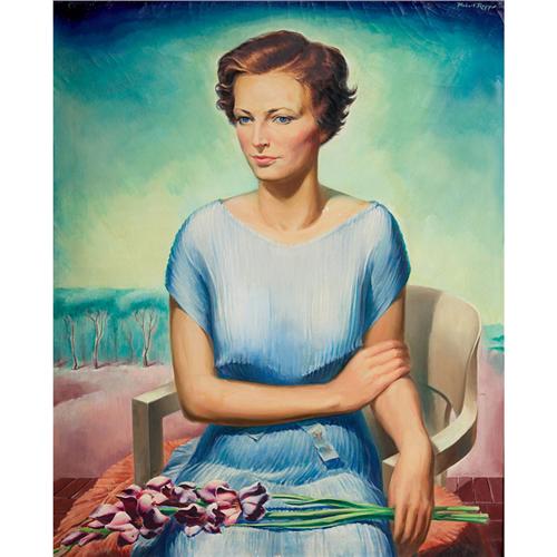 Hubert Ropp,Woman in Blue, oil