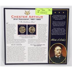 CHESTER ARTHUR 21ST US PRESIDENT COIN DISPLAY.