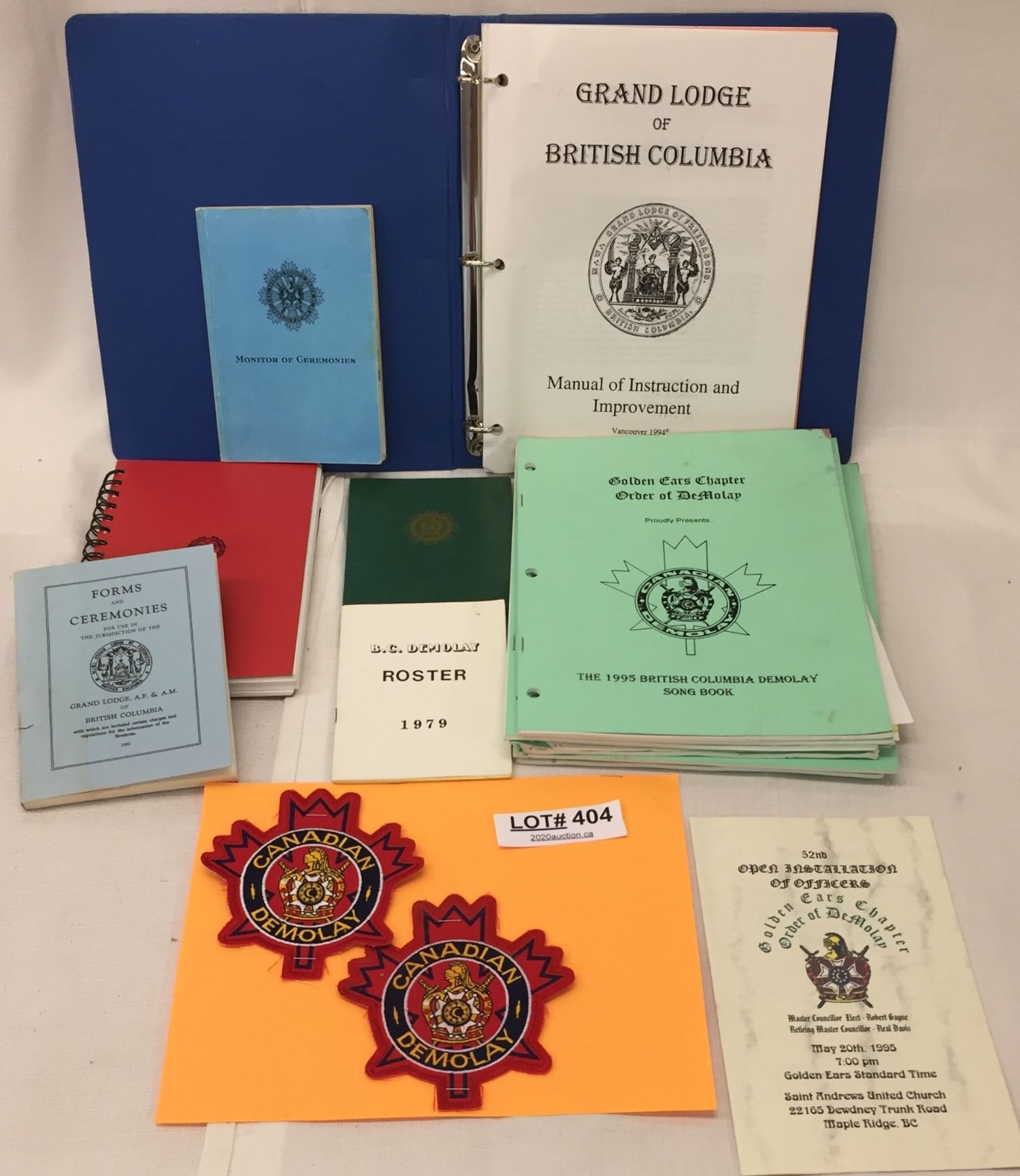 COLLECTION OF MANUALS, SONG BOOKS, AND ROSTERS FOR CANADIAN DEMOLAY ...