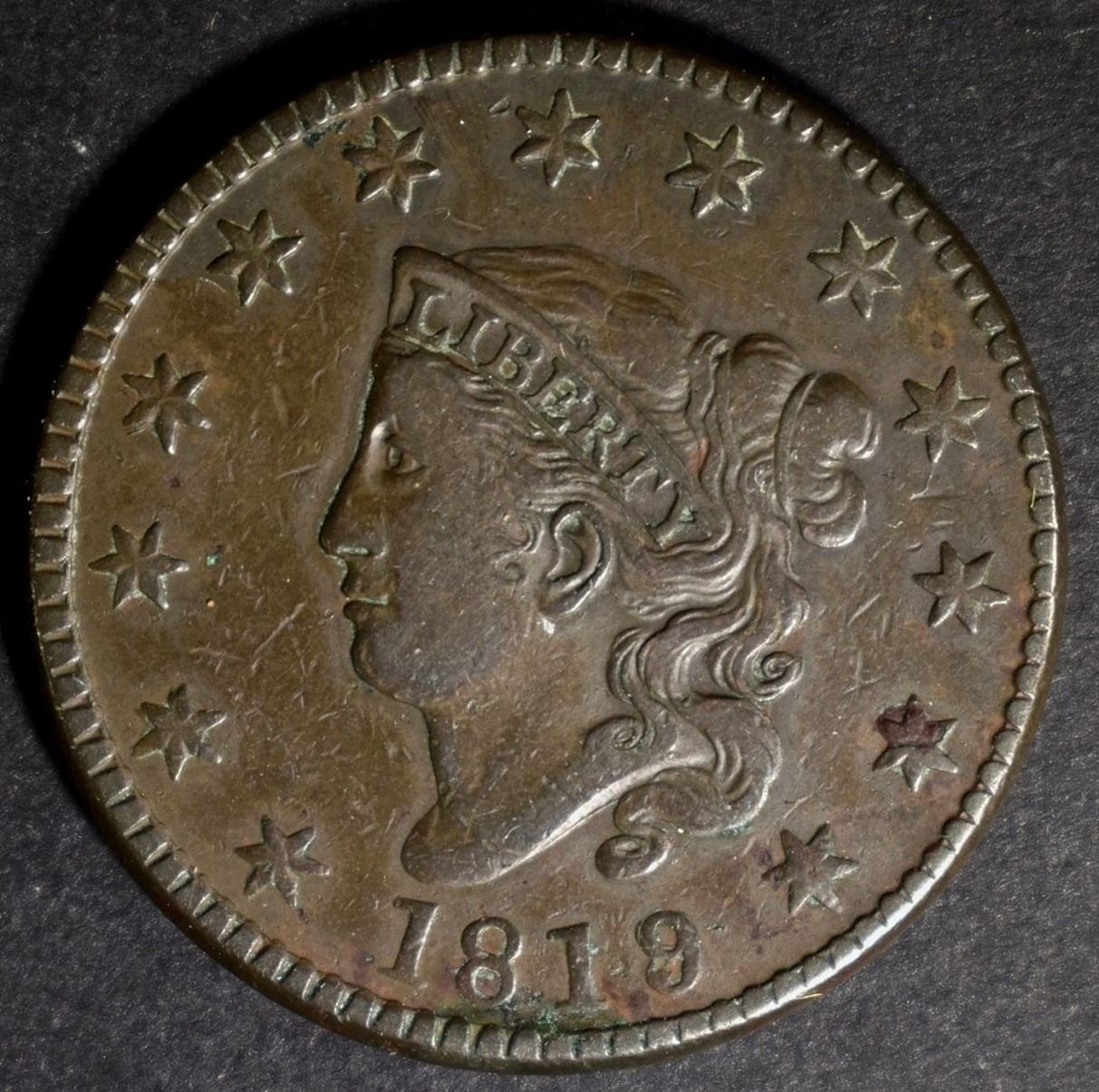 1819/8 LARGE CENT, XF