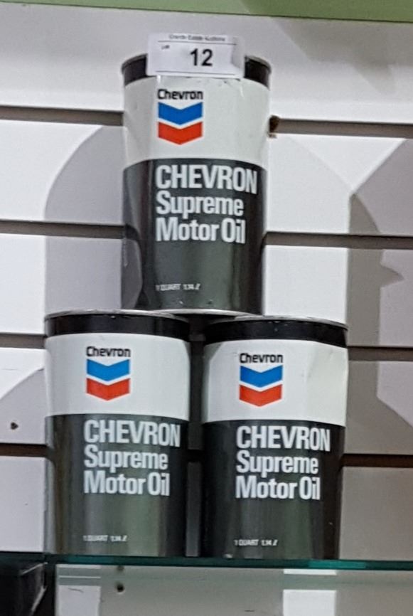 3 VINTAGE CHEVRON SUPREME MOTOROIL QUARTS