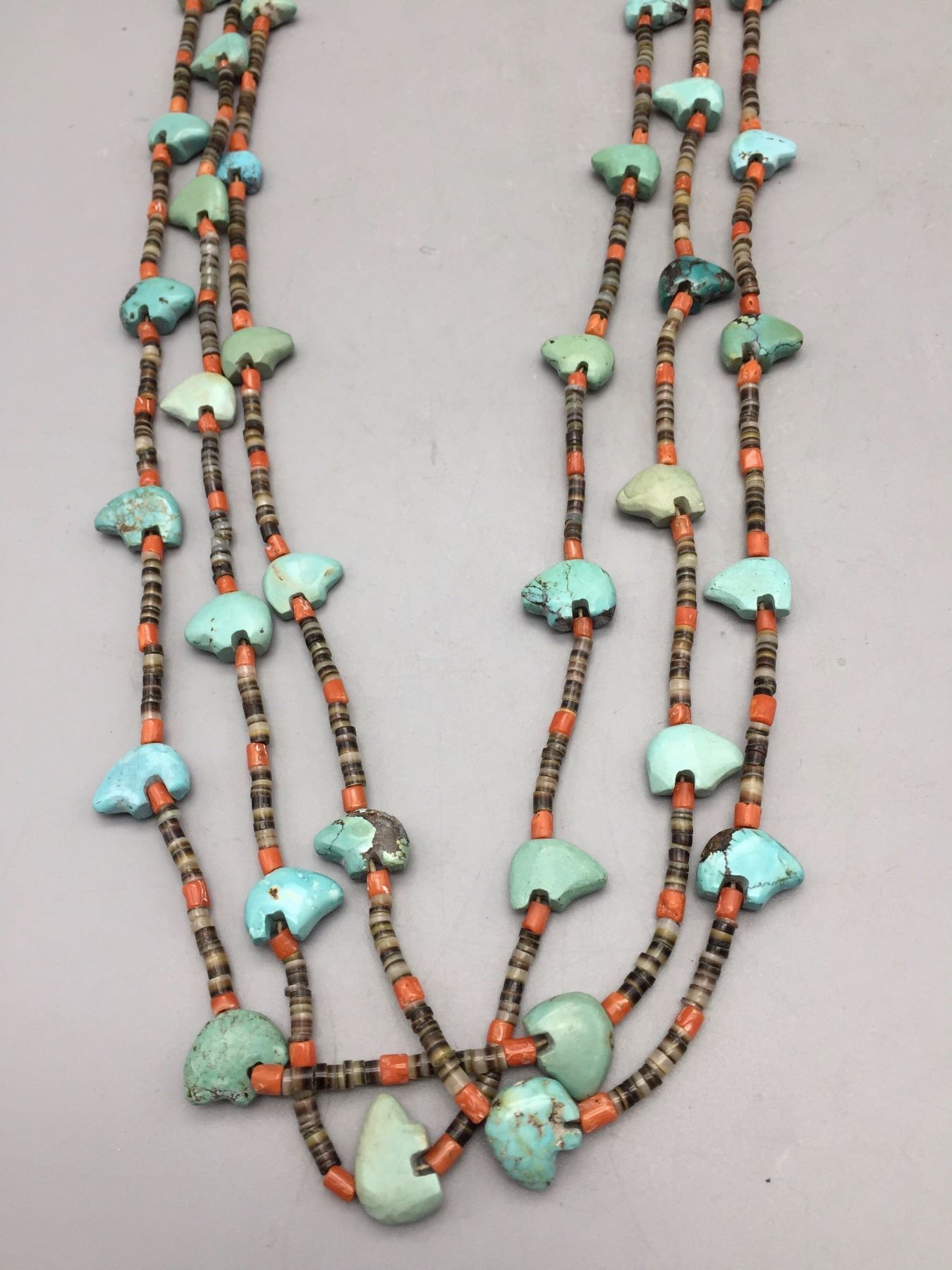 3 Strand Carved Turquoise Necklace