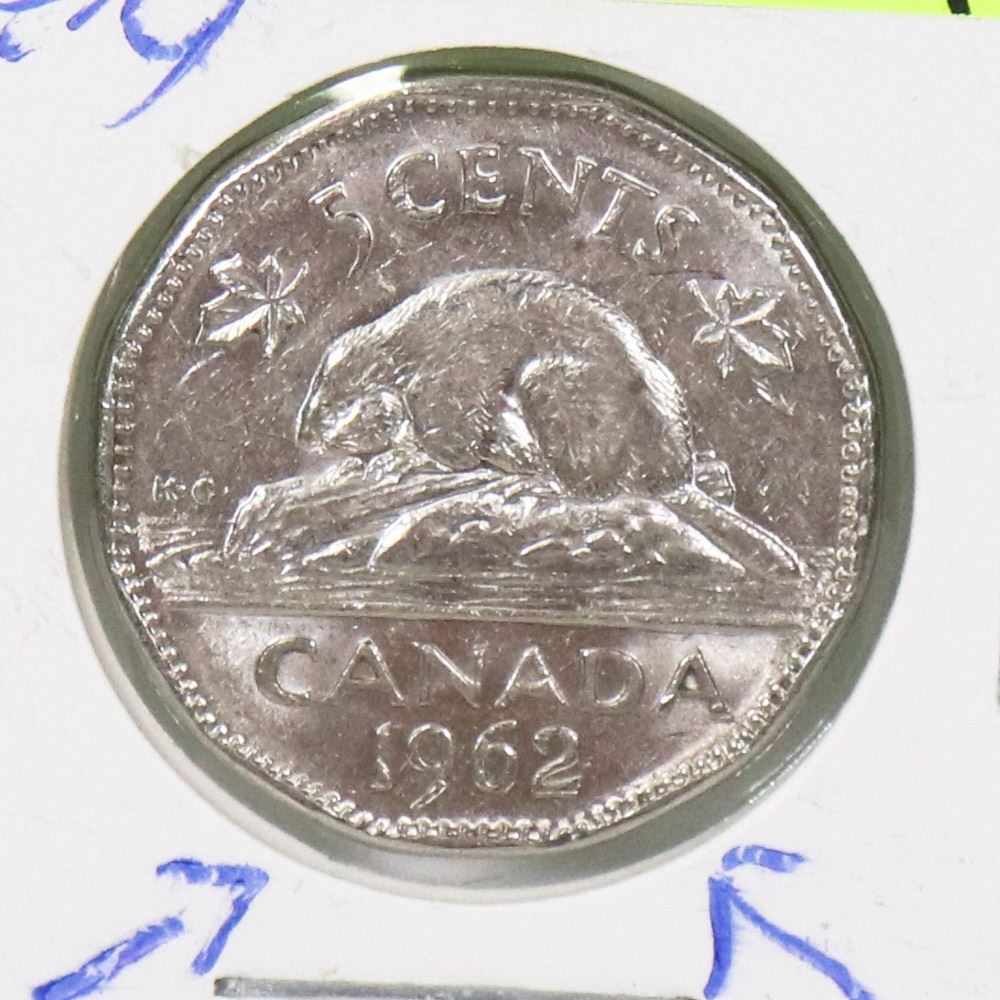 SCARCE 1962 DOUBLE DATE CANADIAN 5 CENT COIN Kastner Auctions SCARCE 1962 DOUBLE DATE CANADIAN 5 CENT COIN Kastner Auctions
