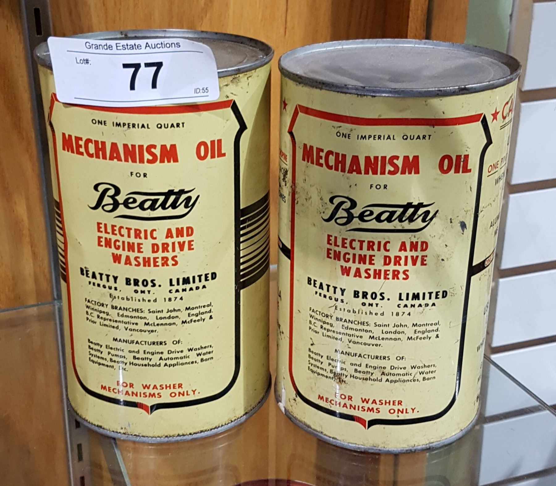 2 VINTAGE BEATTY WASHING MACHINE OIL TINS