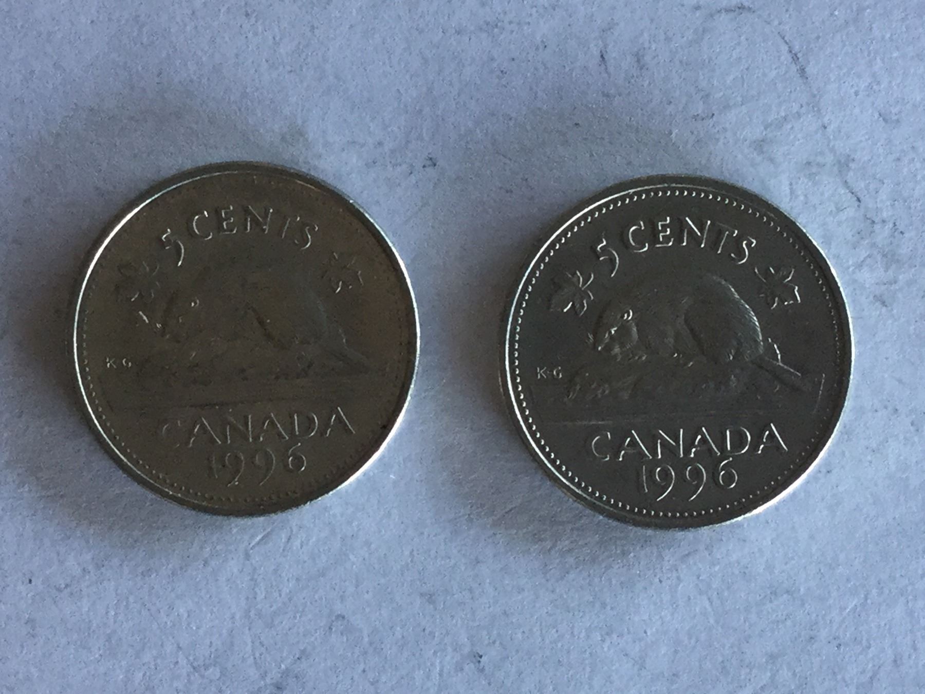 2 - 1996 Canadian Variety 5¢ Coins