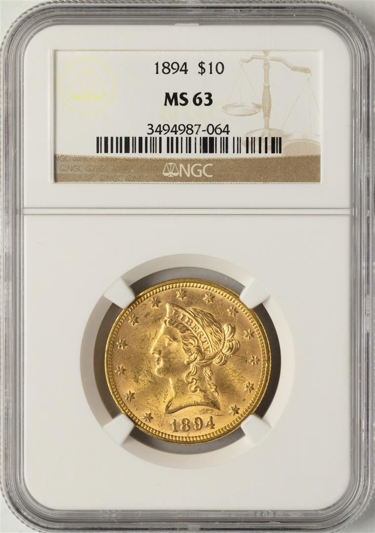 1894 $10 Liberty Head Eagle Gold Coin NGC MS63