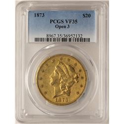 1873 Open 3 $20 Liberty Head Double Eagle Gold Coin PCGS VF35