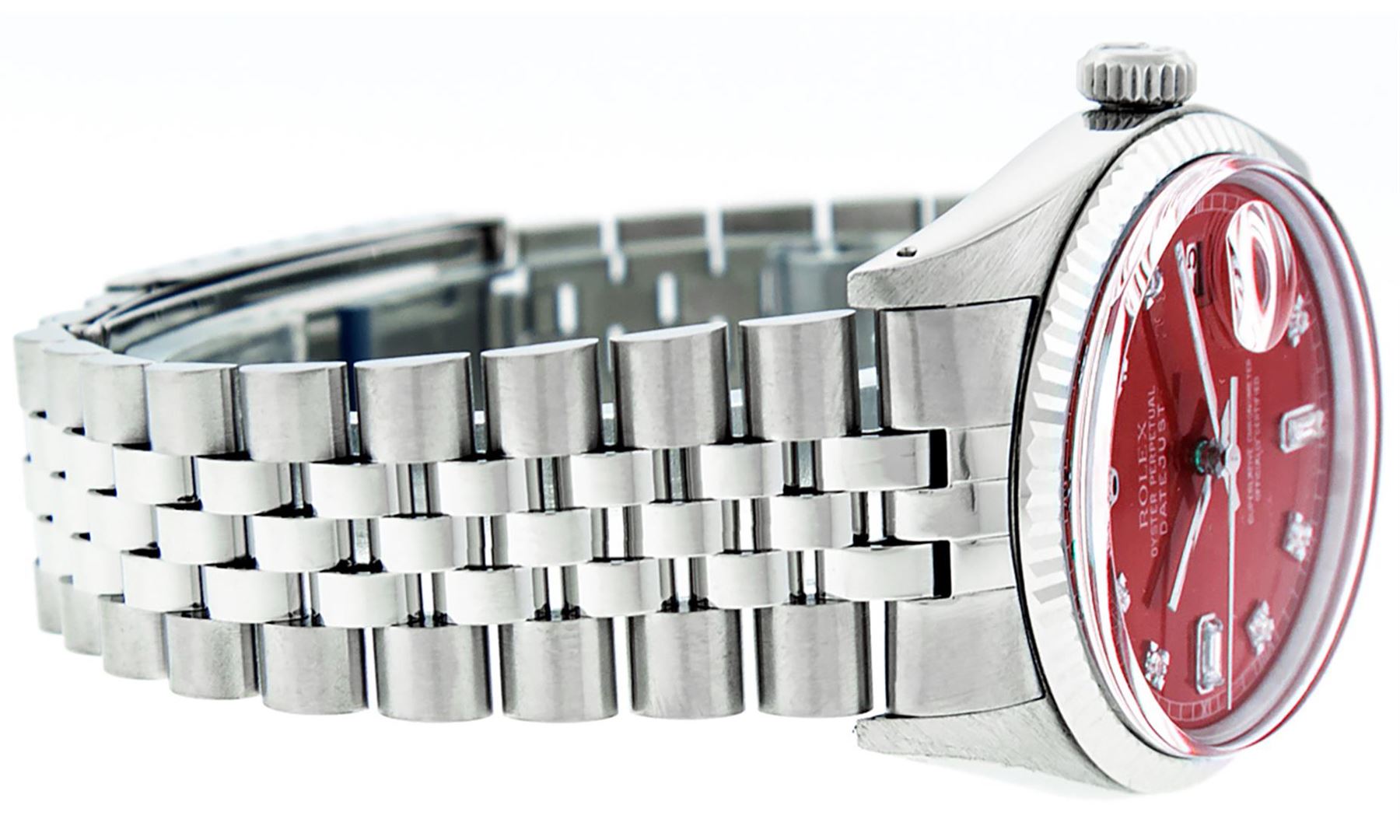 Rolex Mens Stainless Red Diamond 36MM Datejust Wristwatch